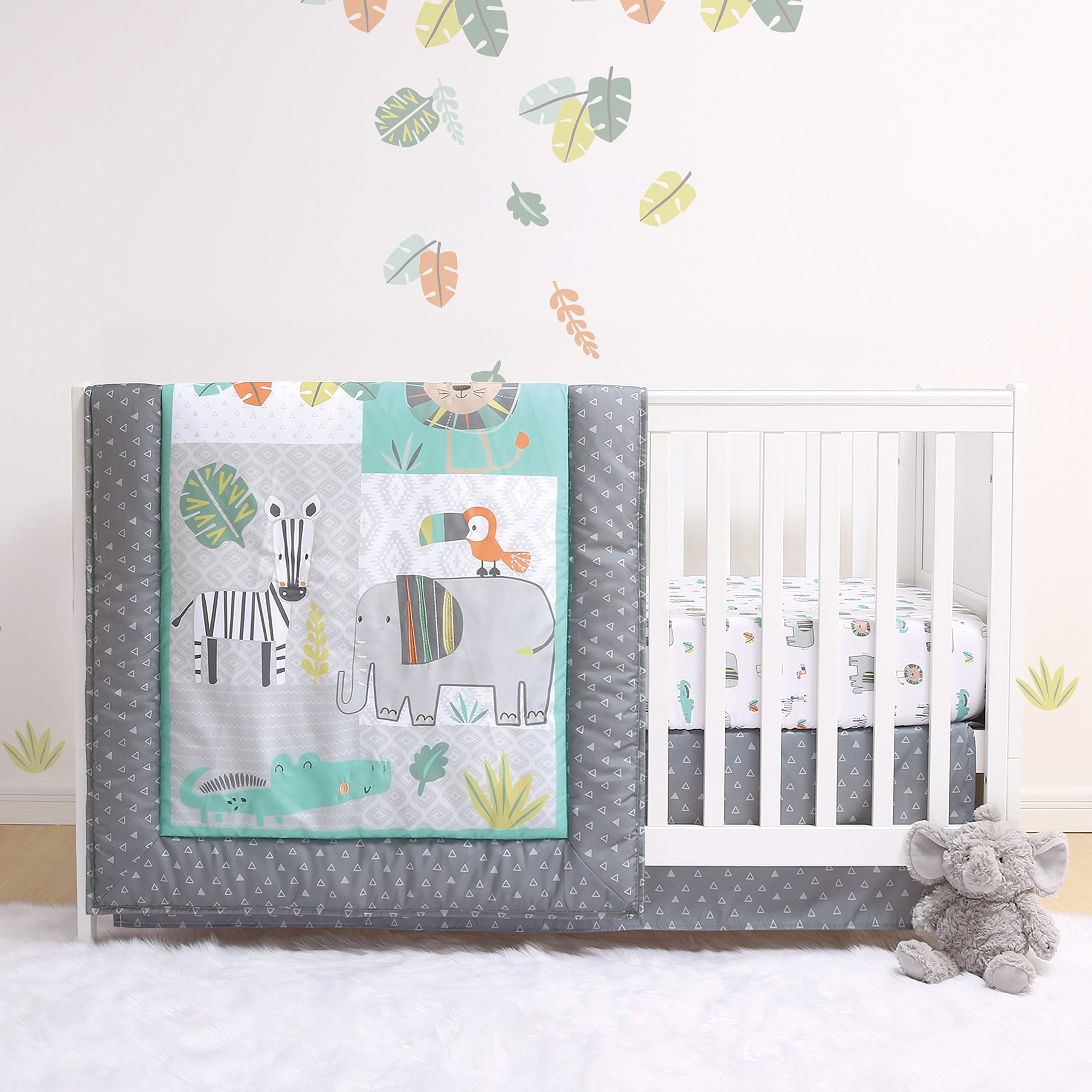 The Peanutshell Safari Nursery Bedding Collection - 5 Piece Set - Crib Comforter, 3 Fitted Crib Sheets, Dust Ruffle
