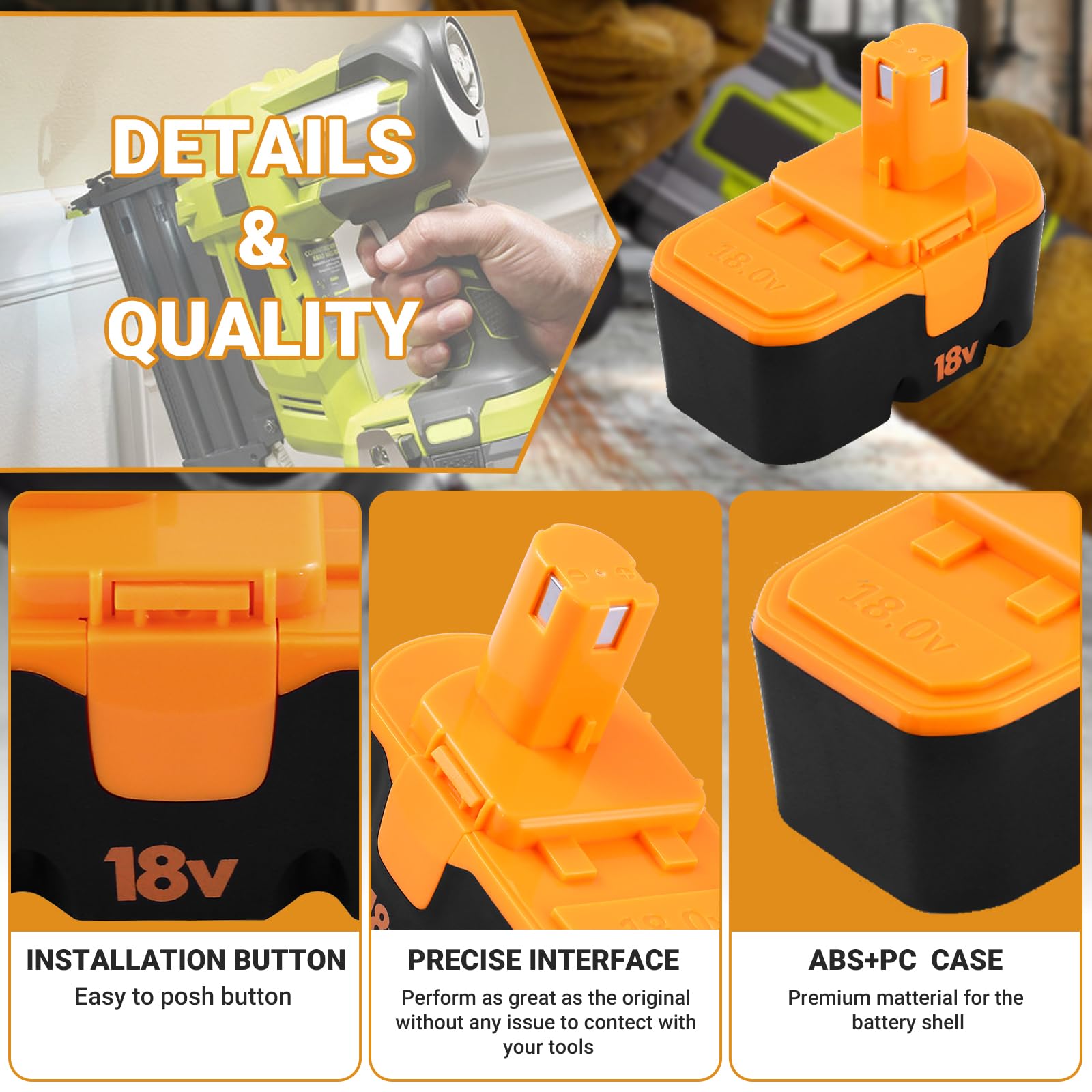 2 Pack 18V P100 Battery Replacement for Ryobi 18V Battery NiMH Compatible with Ryobi 18 Volt Battery for P101 ABP1801 ABP1803 BPP1820 130224028 130224007 Cordless Power Tools