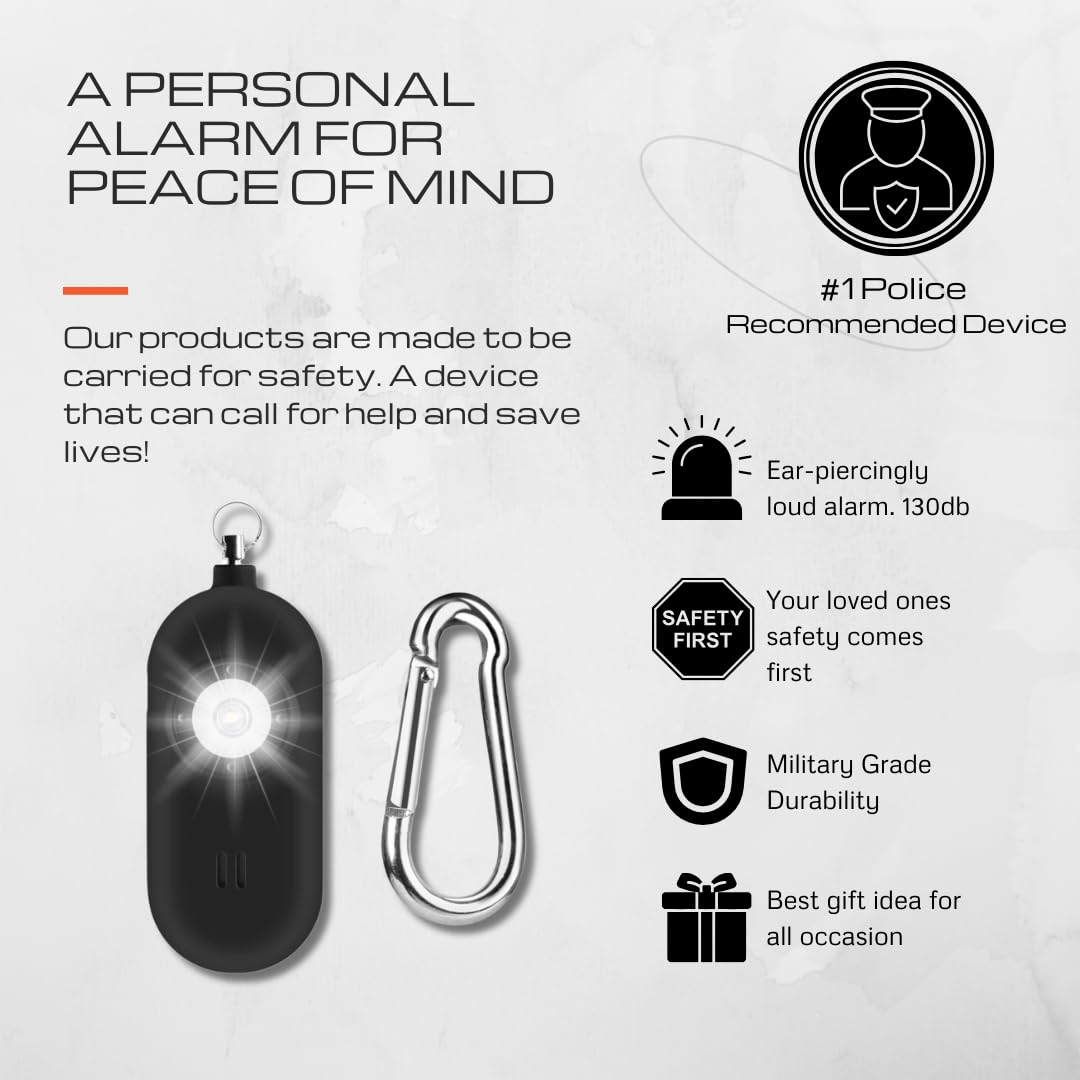 Spartan Defense Rechargeable Personal Safety Alarm for Women. 130dB Siren. Ear-Piercingly Loud w/ Flashing LED Strobe Light Siren Keychain