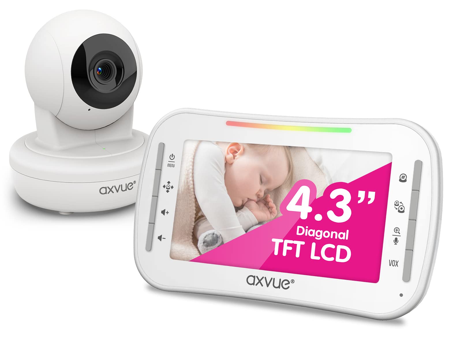 Video Baby Monitor with 4.3" Display & Remote Pan Tilt Camera, Auto Night Vision & Temperature Display,1000ft Long Range, 2-Way audio Talk,12 Hours Battery, Power Saving Mode, Vox, Zoom in, No Wifi