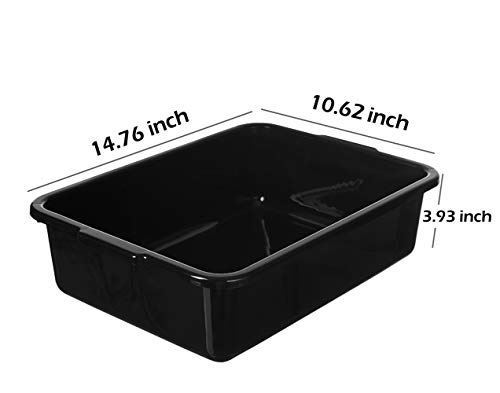 4-Pack Commercial Bus Tubs 8 Litre, Black Plastic Bus Box/Tote, Bus Wash Dish Basin Pans