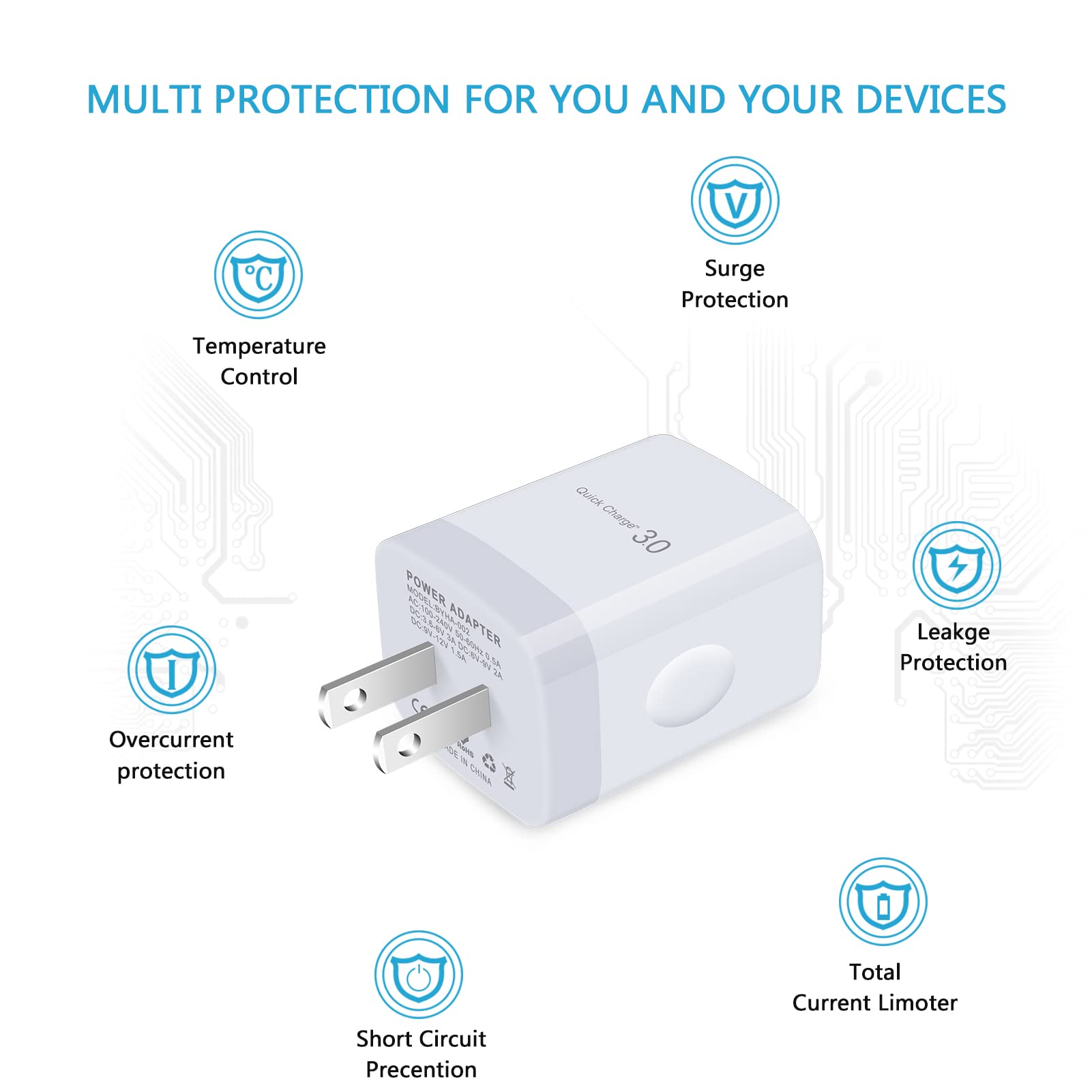Quick Charge 3.0 Adaptive Fast Charging USB Adapter Wall Charger Plug with 2Pack 6ft Type C Cable for Samsung Galaxy S23 S22 S21 Ultra S20 FE Note 20 A14 A53 A13 A02S A12 A21 A51 A10E A50 A71 S10 S9