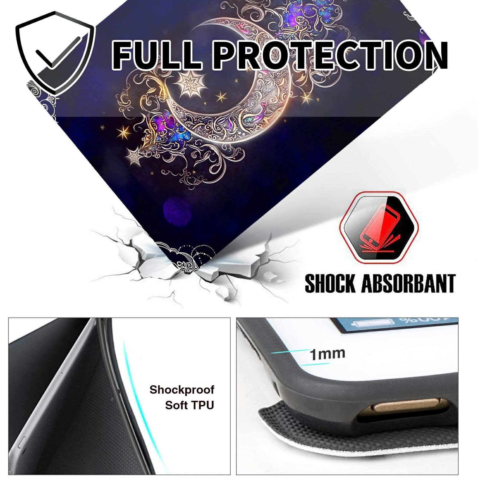 All-New HD 8 Plus Tablet Case, Kindle Fire HD 8 Case 10th Generation 2020 Folding Stand PU Leather Slim Smart Cover with Auto Wake/Sleep for Amazon Fire Tablet 2020, Moon Star Galaxy Floral