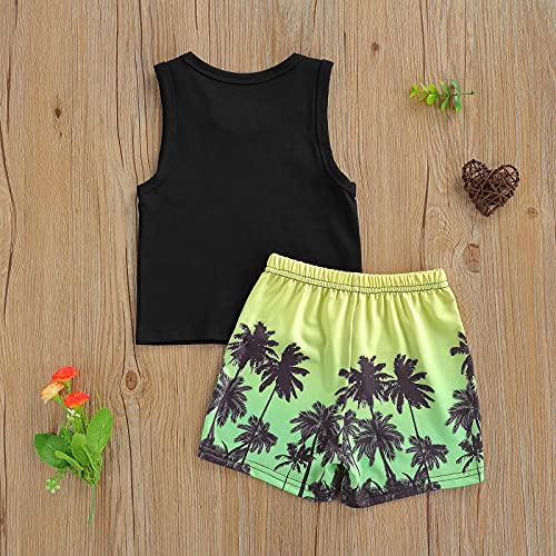 Nie Cuimeiwan Summer Toddler Baby Boy Clothes Beach Style Outfit MAMA'S Boy Sleeveless Vest Top+Coconut tree Shorts Set Suit 2Pcs