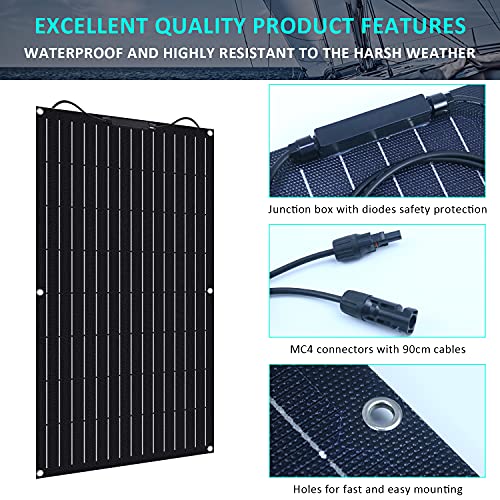 100 Watts ETFE Flexible Monocrystalline Panel Solar RV Kits with 20A PWM LCD Charge Controller Off-Grid for RV Boat Cabin Van Car Uneven Surfaces