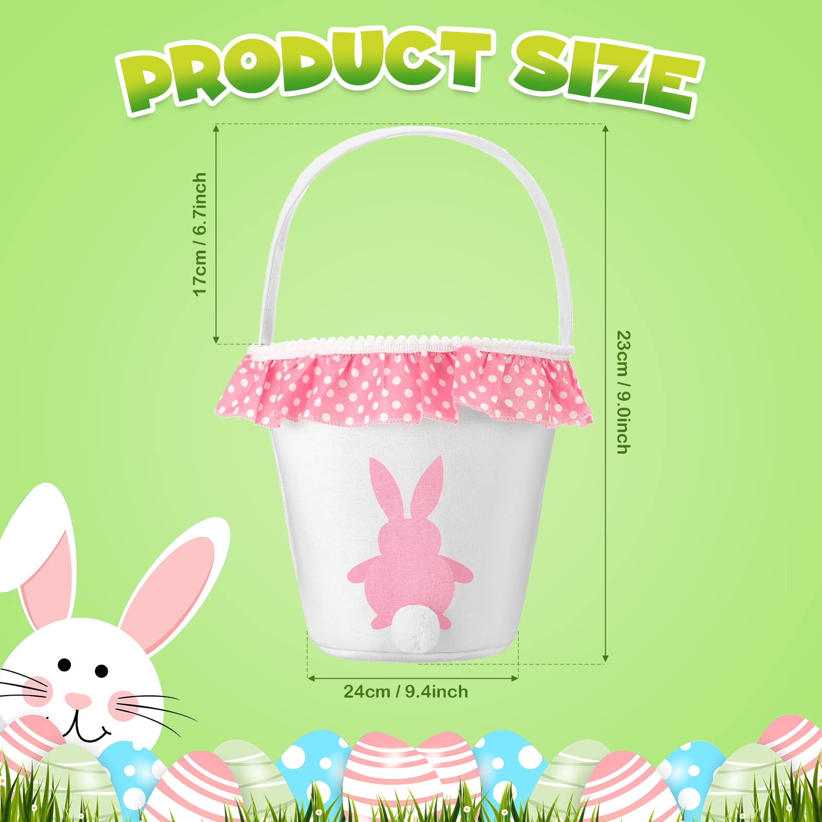 4 Pieces Canvas Easter Basket Bunny Easter Baskets for Kids Candy Egg Bags Fluffy Tails Printed Easter Bucket Cute Personalized Kids Basket Rabbit Bunny Easter Basket Tote for Carrying Presents Eggs