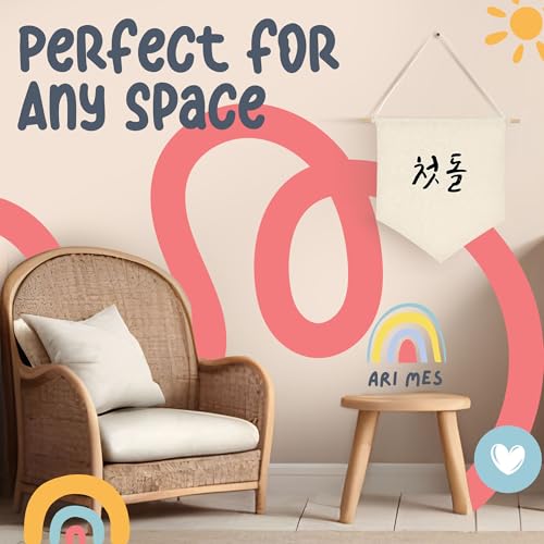 ARI MES - Korean First Birthday Hanging Canvas Banner, Dohl Decoration Korean, Durable Canvas Flag, First Birthday Decorations for Girl and Boy, Happy Birthday Banners Celebration, Korean-Cute