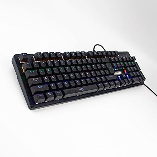 Gaming Keyboard with Customizable RGB Backlight, Tactile & Clicky Blue Switches, 104-Key Anti-Ghosting Wired Keyboard with Surround Lighting, Steel Body for PC and Laptop