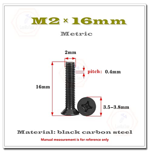 100pcs M2-0.4×16mm Laptop Notebook Computer Carbon Steel Screws Kit Set, Flat Head Phillips Cross Screw Assortments, Countersunk ssd Screws for SSD Toshiba DELL Sony Samsung