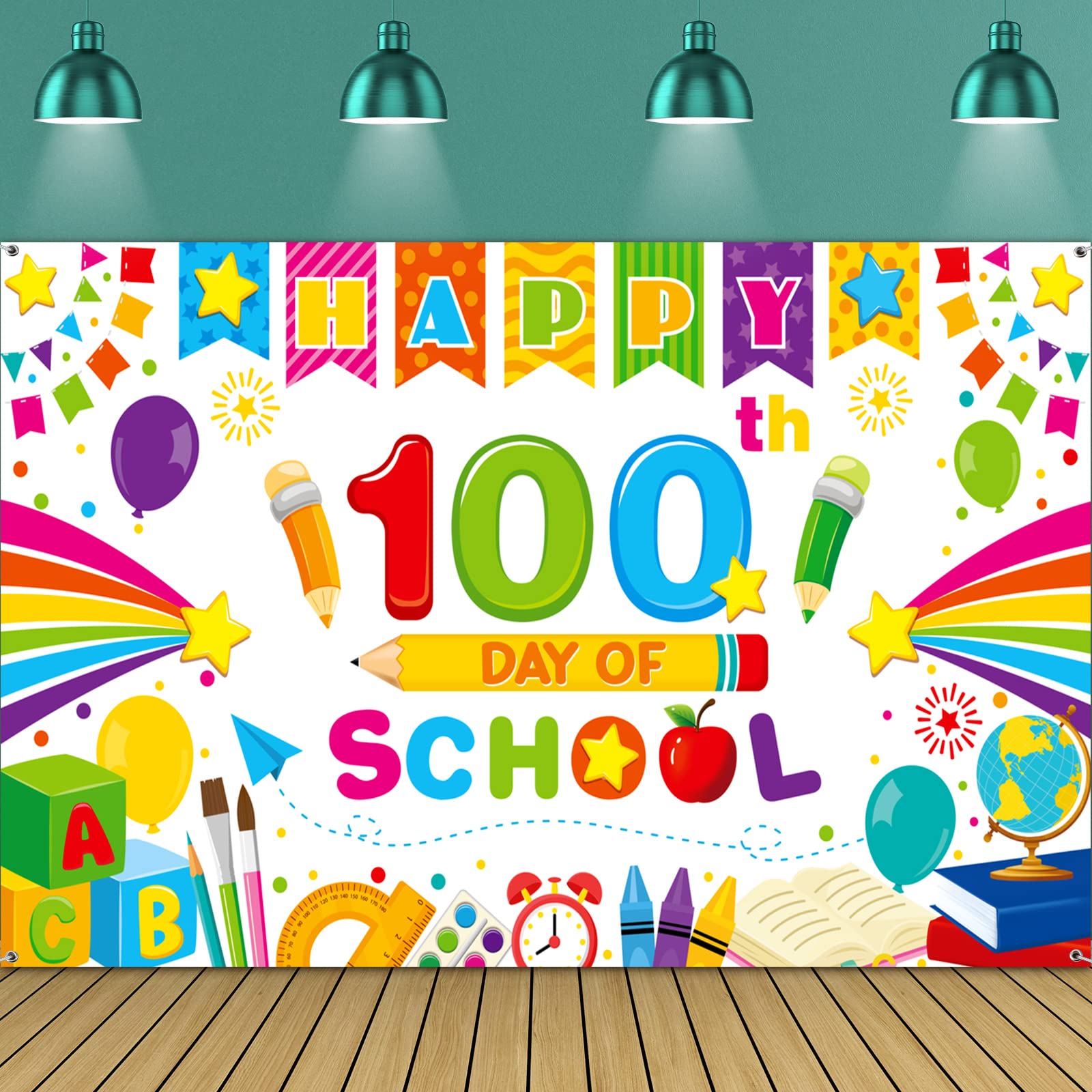 100 Days of School Decoration Banner Happy 100th Day of School Party Backdrop Photography Background for Kids Student Kindergarten Preschool Primary School Party, 72.8 x 43.3 Inch (White)