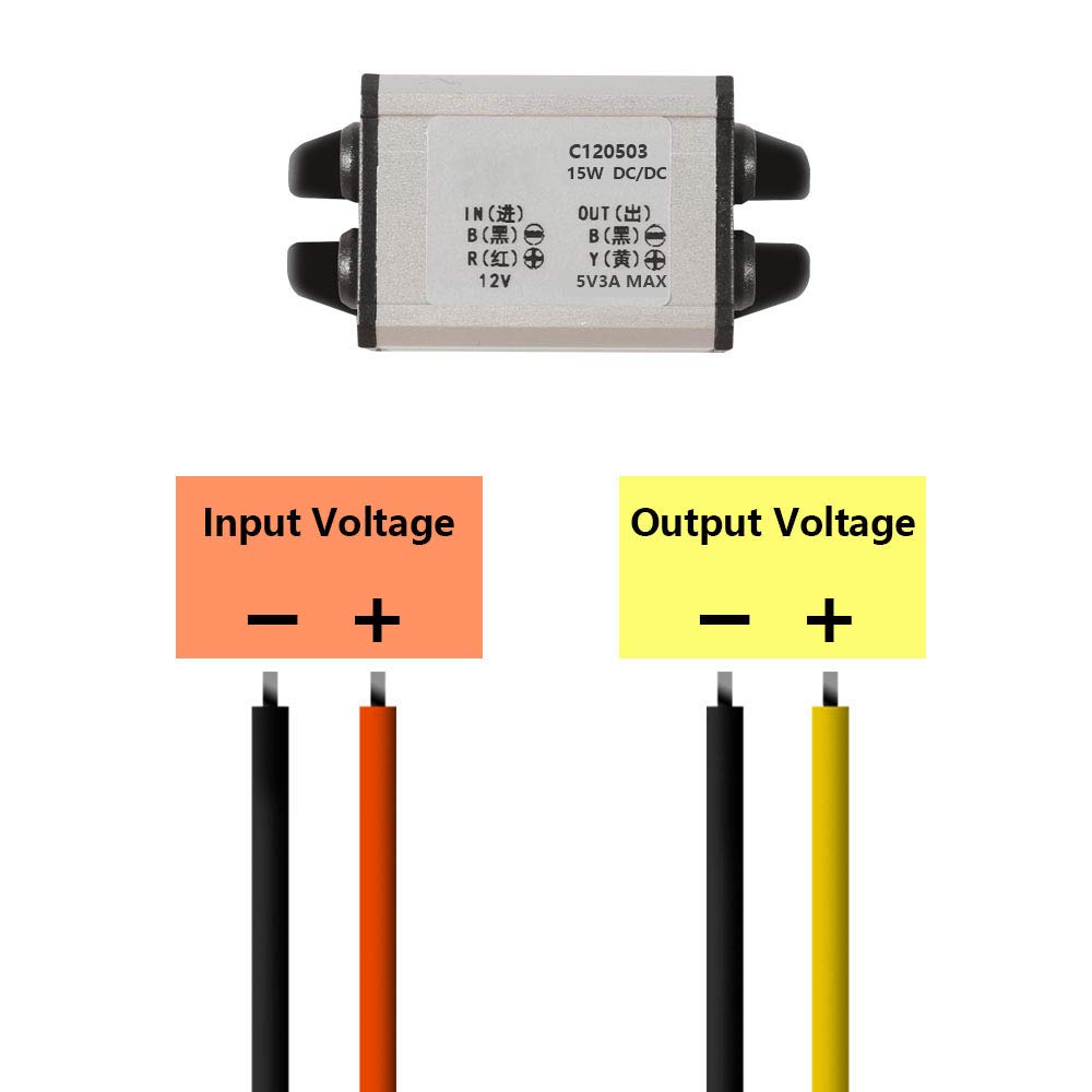 12V to 5V DC Converter Car Power Voltage, Waterproof DC 6.3-22V 12V Step Down to DC 5V 3A 15W Voltage Regulator Buck Converter Power Supply Step-Down Module Compatible with Vehicle Car Truck Volt