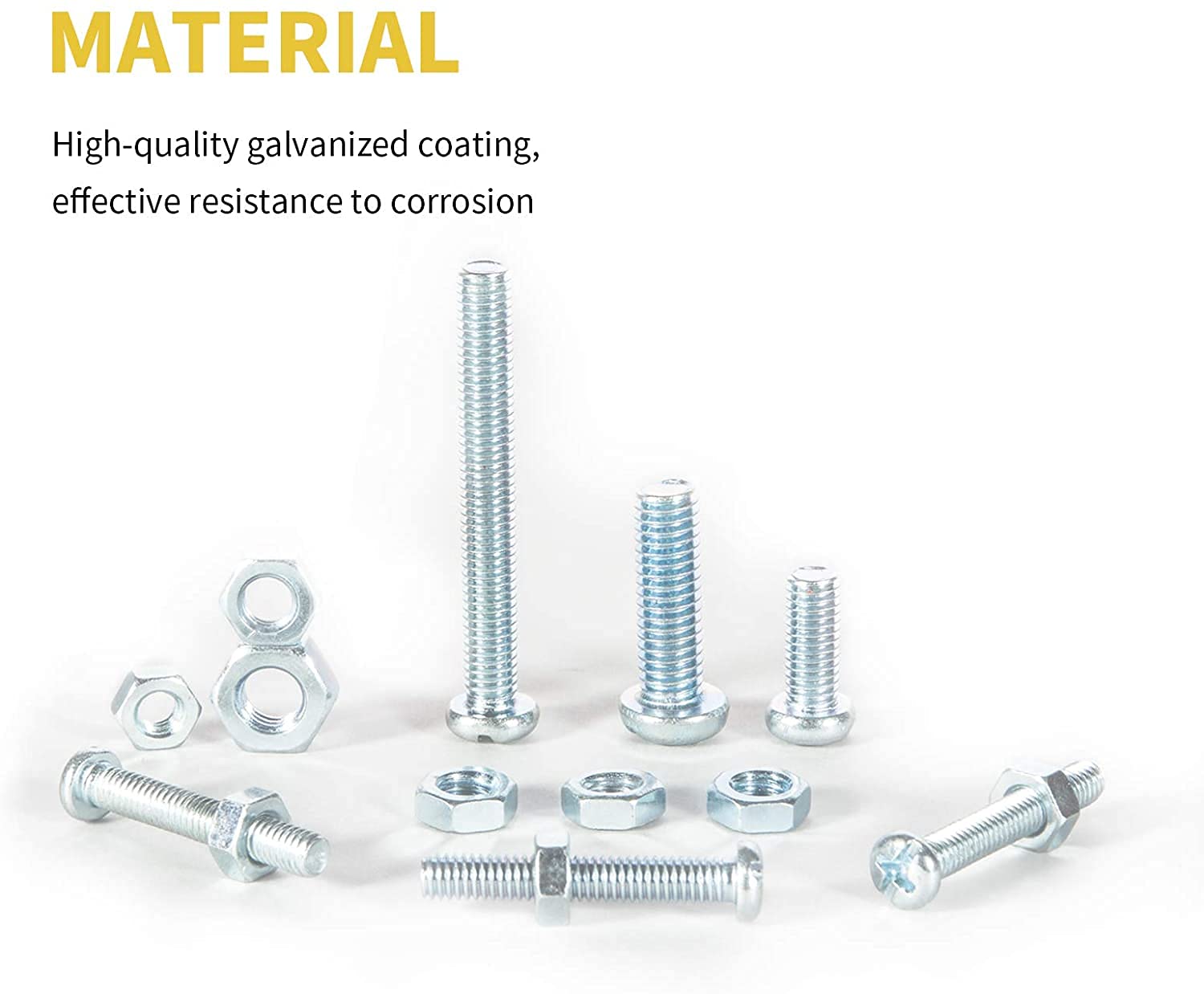 Maexxna 320pcs SAE Machine Screws, Bolts, Nuts and Washers Assortment Kit, Zinc-Planted, Round Head, Philips & Slotted, Includes 7 Most Common Sizes