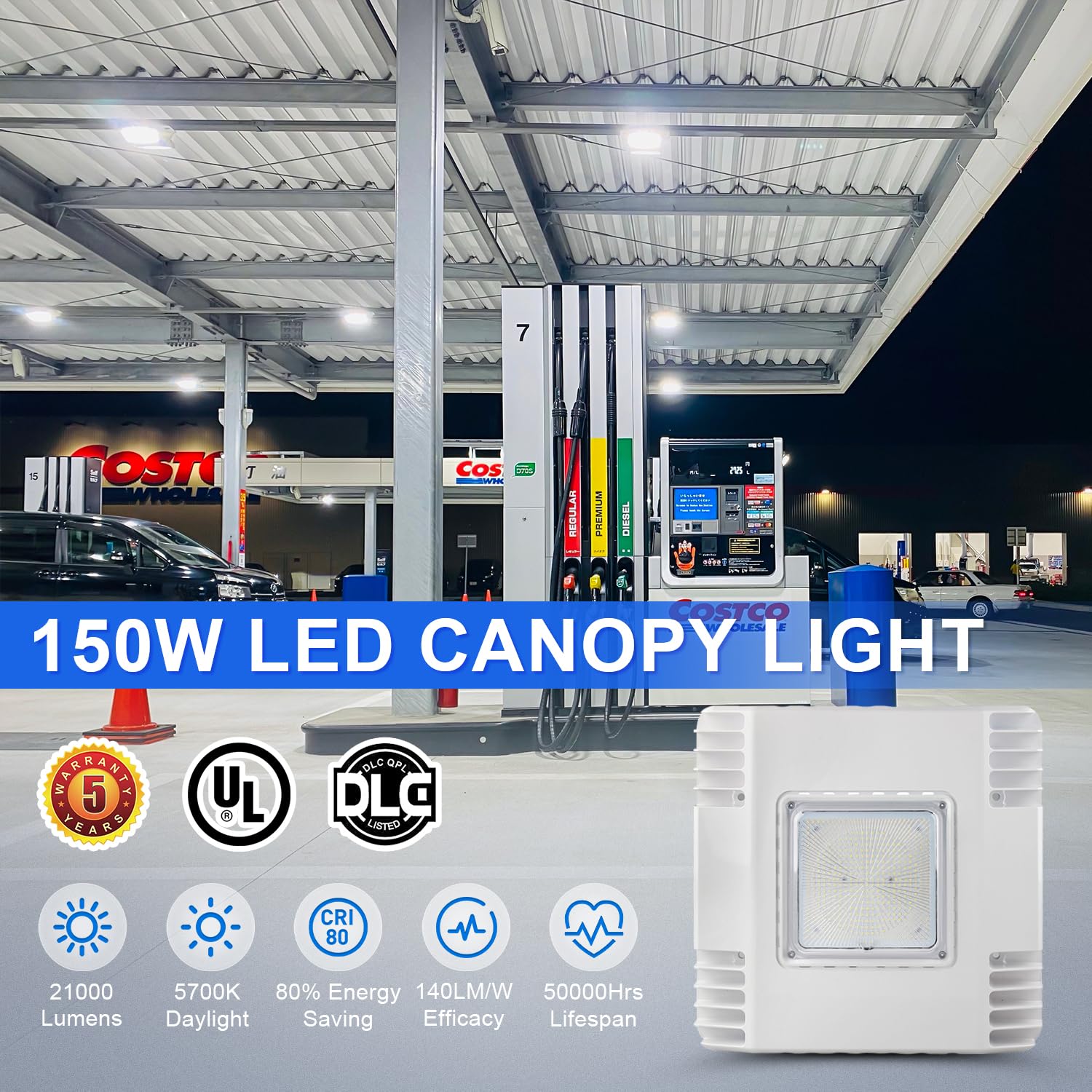150W LED Canopy Light, 21000LM 5700K Daylight White Super Bright Gas Station Canopy Light,LED Parking Garage Lights(600W HID/HPS Equivalent) IP65 Waterproof, DLC and UL Certified (10-Pack)