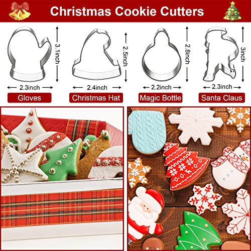 16 Pcs Christmas Cookie Cutters, Holiday Cookie Cutters Metal Cookie Cutters Including Gingerbread Man Snowflake Christmas Tree Reindeer and More