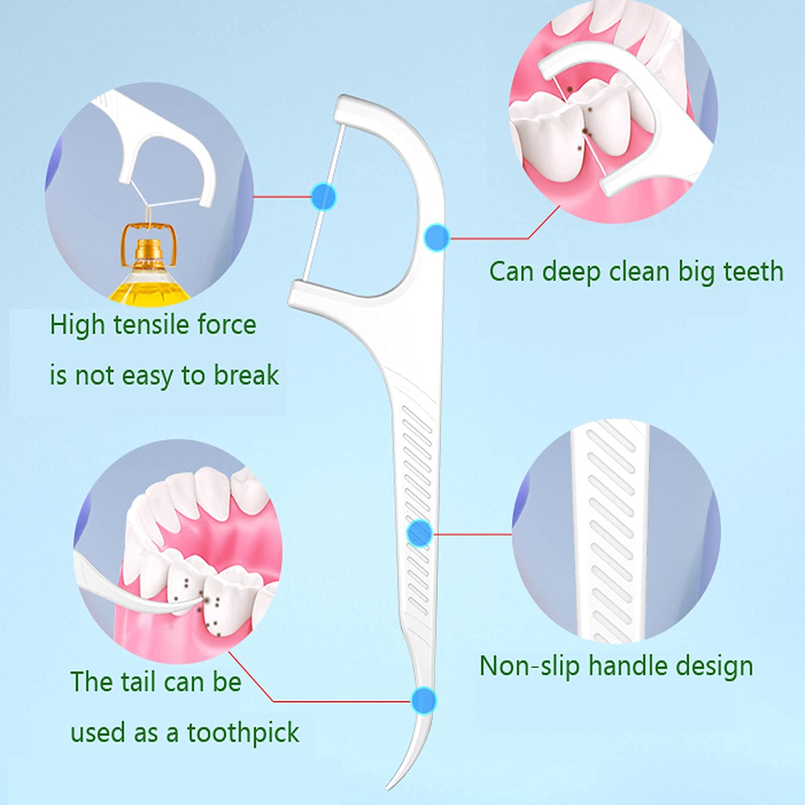 Floss Dental Picks Holy Rose Flosser Toothpick Tasteless Floss Stick Bagged Fine 600 Count White Dental Floss)
