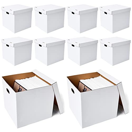 10 Pieces Vinyl Record Storage Boxes 15.4 x 15 x 14.2 Inch Vinyl Storage Box Sturdy Cardboard with Removable Lid Bulk Records Organizer White Record Boxes for Album Vinyl Records Collections Storage