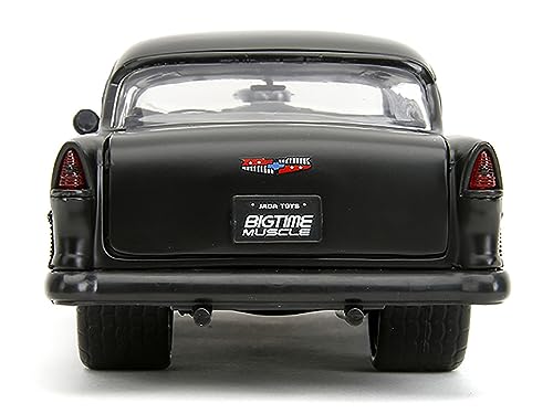 1955 Chevy Bel Air Blue Metallic and Black with Black Flames Bigtime Muscle Series 1/24 Diecast Model Car by Jada 34721