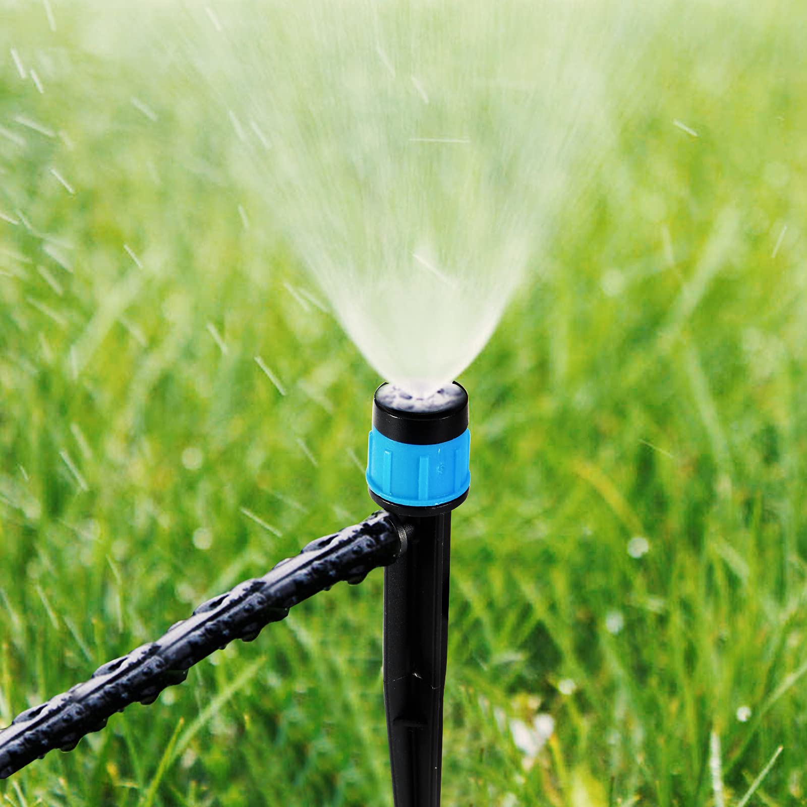 MUKLEI 200 Pcs 5" Drip Emitters Fan Shape, Drip Irrigation Emitters Vortex with Stake, 360 Degree Fan Shape Adjustable Water Flow Irrigation Drippers for 1/4 Inch Irrigation Tube Hose