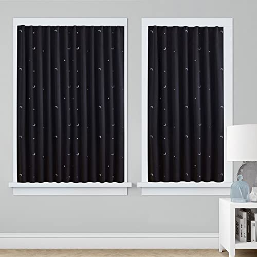 Goabroa (2 Pack Portable Baby Travel Windows Blackout Curtain, 78"x 50" Adjustable Temporary Blackout Shades with Suction Cups for Nursery or Dorm Room - Moon & Stars Pattern