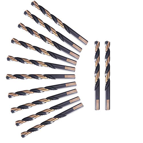 12 PCS 17/64" HSS Black and Gold Coated Twist Drill Bits, Metal Drill, Ideal for Drilling on mild Steel, Copper, Aluminum, Zinc Alloy etc. Pack in Plastic Bag