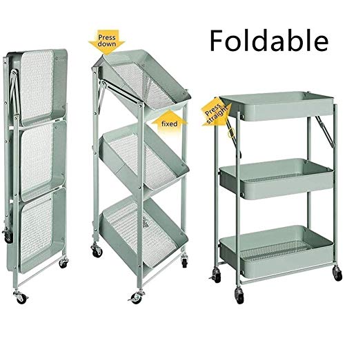 ATAAY Storage Trolley β Portable Storage Unit with Ander Wheels β Rolling Freestanding Shelves for Household/Mint Green