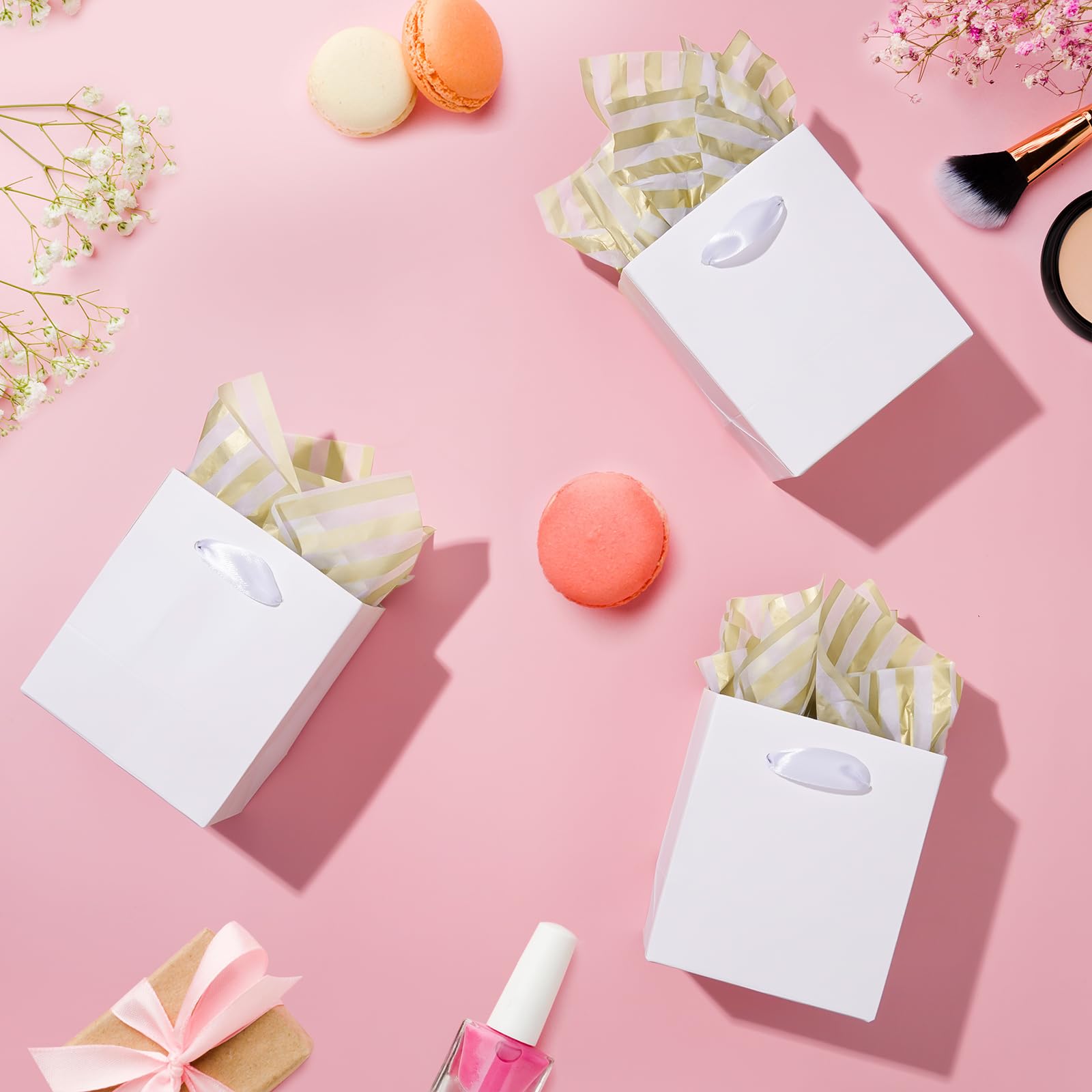 16 Pack Small Gift Bags with Handles & Tissue Paper, White Mini Gift Bags Bulk, Party Favors Bags for Birthday, Wedding, Bridal, Baby Shower, Goodie, Mother's Day, Graduation (4.5β x4β x2.75β)