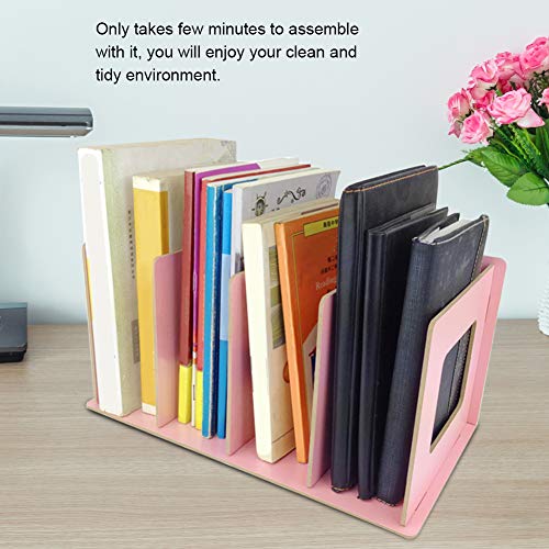 Desktop Bookshelf Wooden DIY Desk Organizer Multi-Slots Bookshelf Rack Organizers, Eco-Friendly Books DVD Storage Magazine Holder Literature Display Rack for School or Office(Pink)