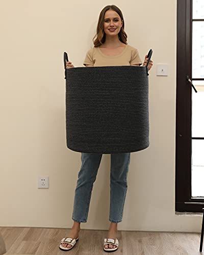 20" x 20" x 20" Extra Large Storage Basket, Cotton Rope Storage Baskets, Woven Laundry Hamper, Cloth Storage Bin, for Clothes Towel Blanket Basket in Living Room, All Black Grey Mix