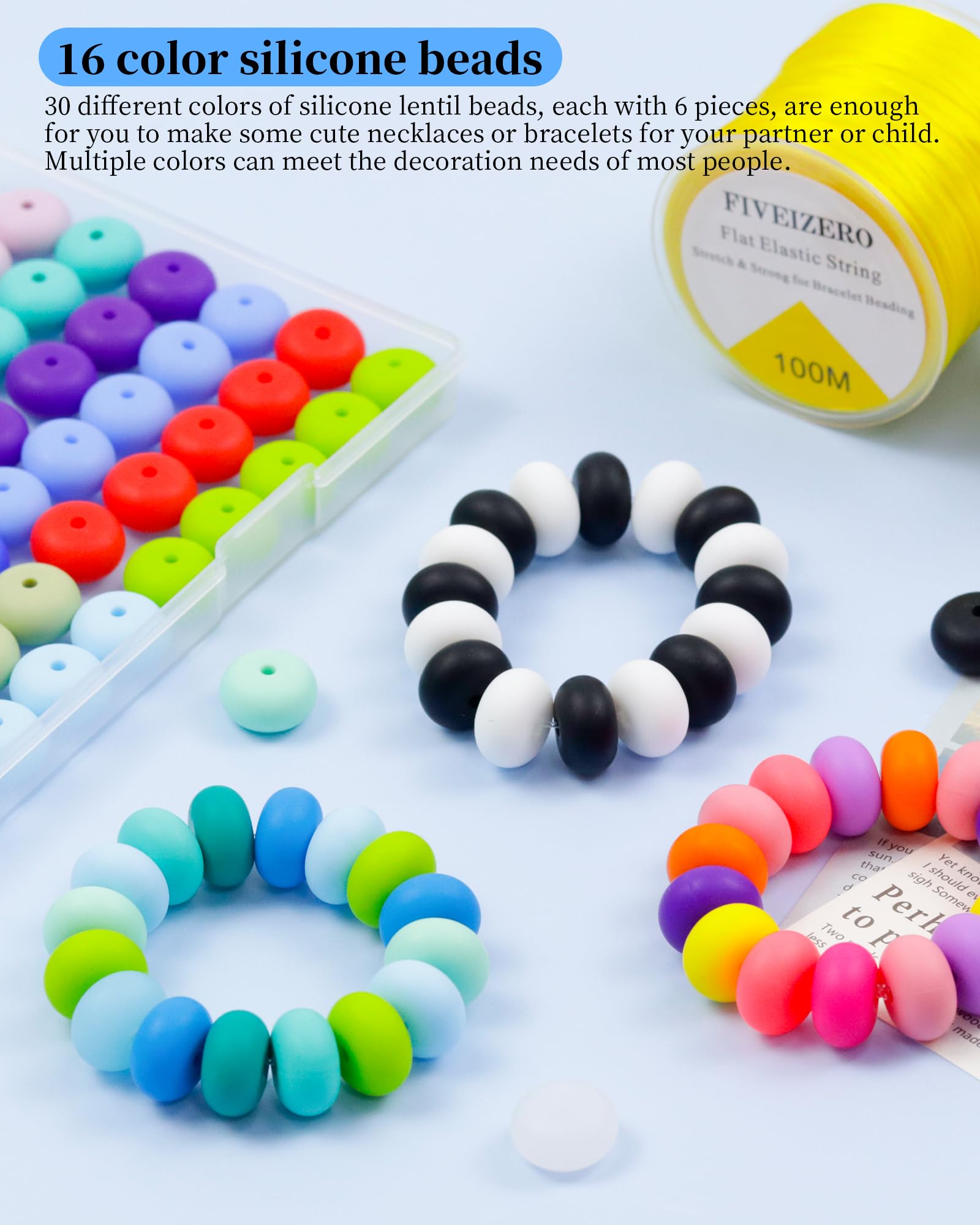 180PCS FIVEIZERO Silicone Lentil Beads,14mm 30 Colos Abacus Silicone Beads Silicone Beads Bulk Loose Spacer Jewelry Beads Colorful DIY Lanyard Beads for Making Necklace Keychain Accessories