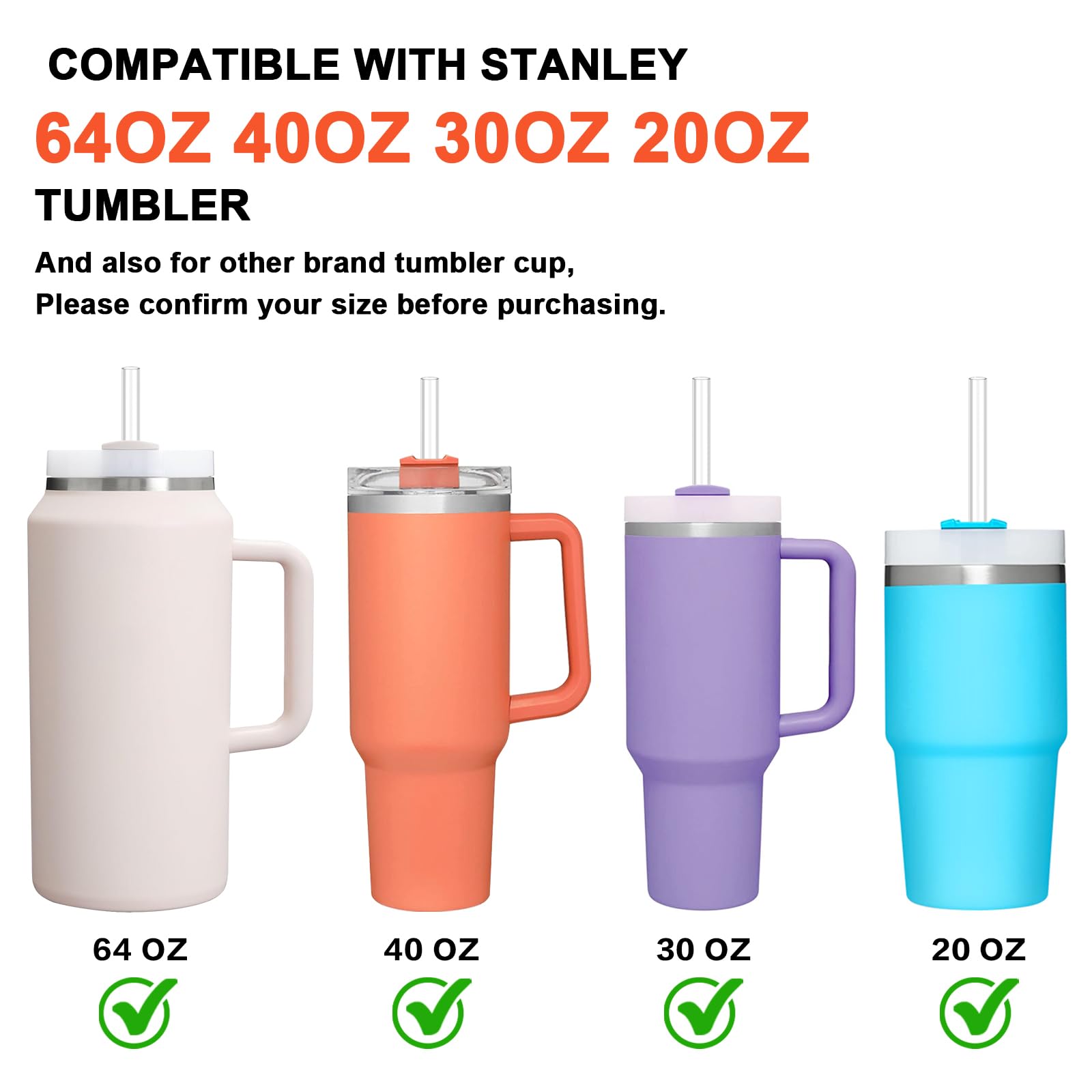 12 Pcs Replacement Straw for Stanley Cup 64oz 40oz 30oz, Reusable Long Clear Straw with Clear Brush for Stanley Cup Accessories, Dishwasher Safe and BPA Free