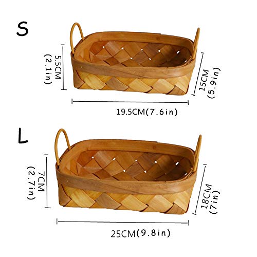 HQBL Set of 2 Hand-Woven Practical Storage Baskets - Rattan Square Storage Basket for Household Items,Shelf Basket with Handles for Clothes/Toys/Magazines/Bread/Fruit