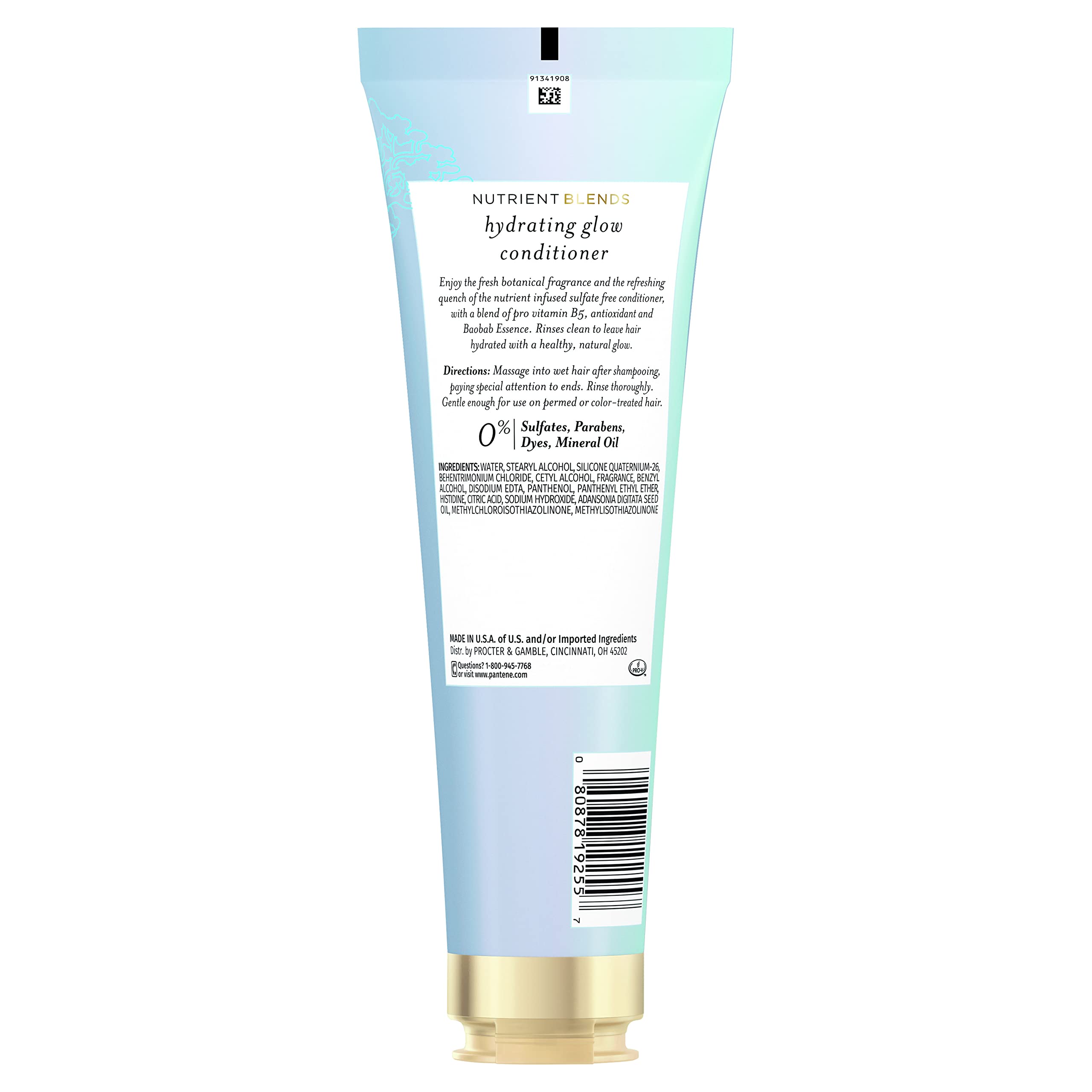 Pantene Sulfate Free Conditioner, Hydrates Dry Damaged Hair, Nutrient Blends with Baobab Essence, Safe for Color Treated Hair, 8.0 oz