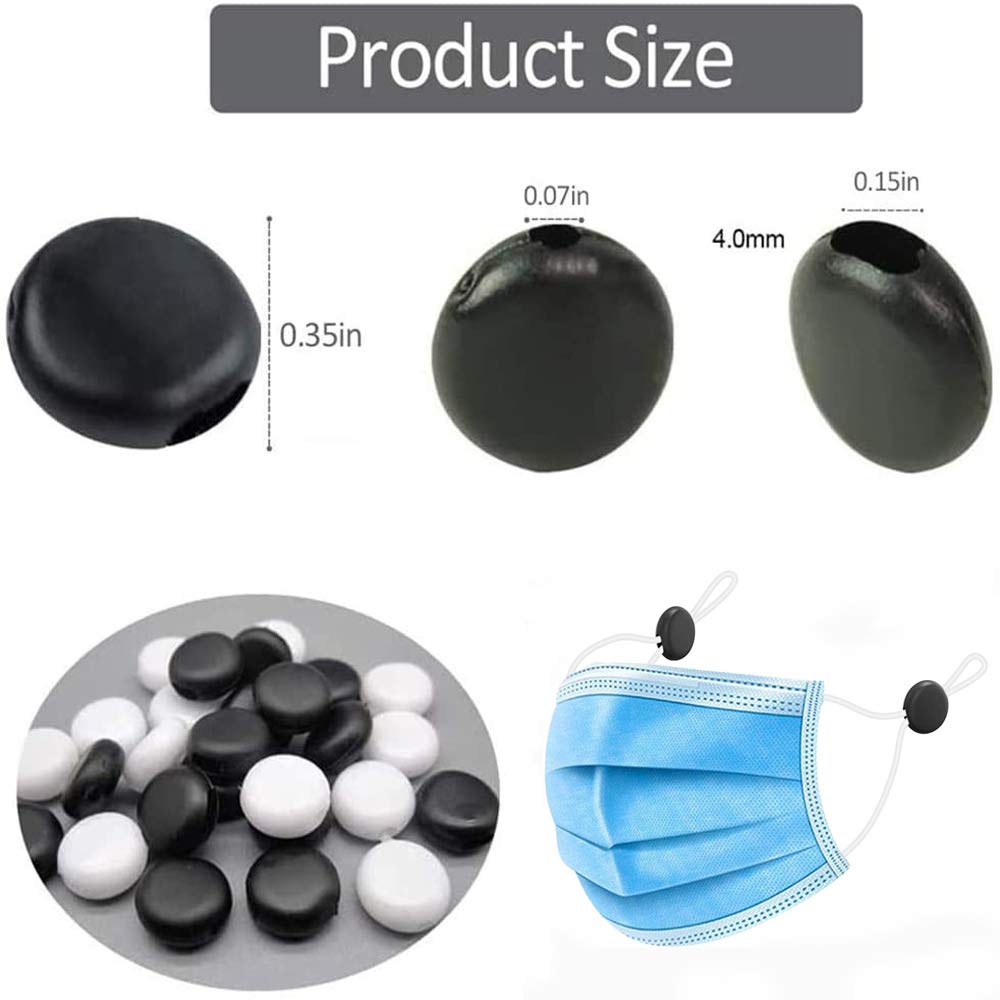 100Pcs Cord Locks for Mask, Silicone Rope Toggles for Drawstrings, Fixed and Removable Rope Cord Lock Buckle, Adjustable Elastic Cord Non-Slip Stopper Adjuster, Suitable for Adults and Kids (Black)