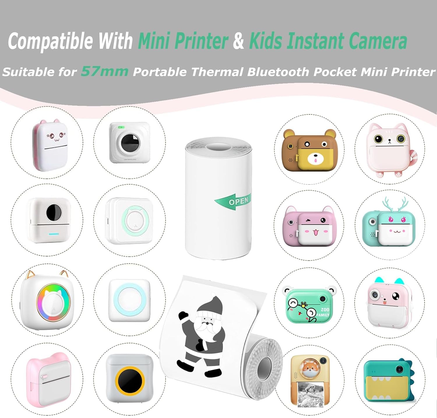 10Pcs Mini Printer Paper, 57 x 25 mm 5 Rolls Self Adhesive Thermal Paper Printable Sticker Paper and 5 Rolls White Printing Paper for Pocket Thermal Printer