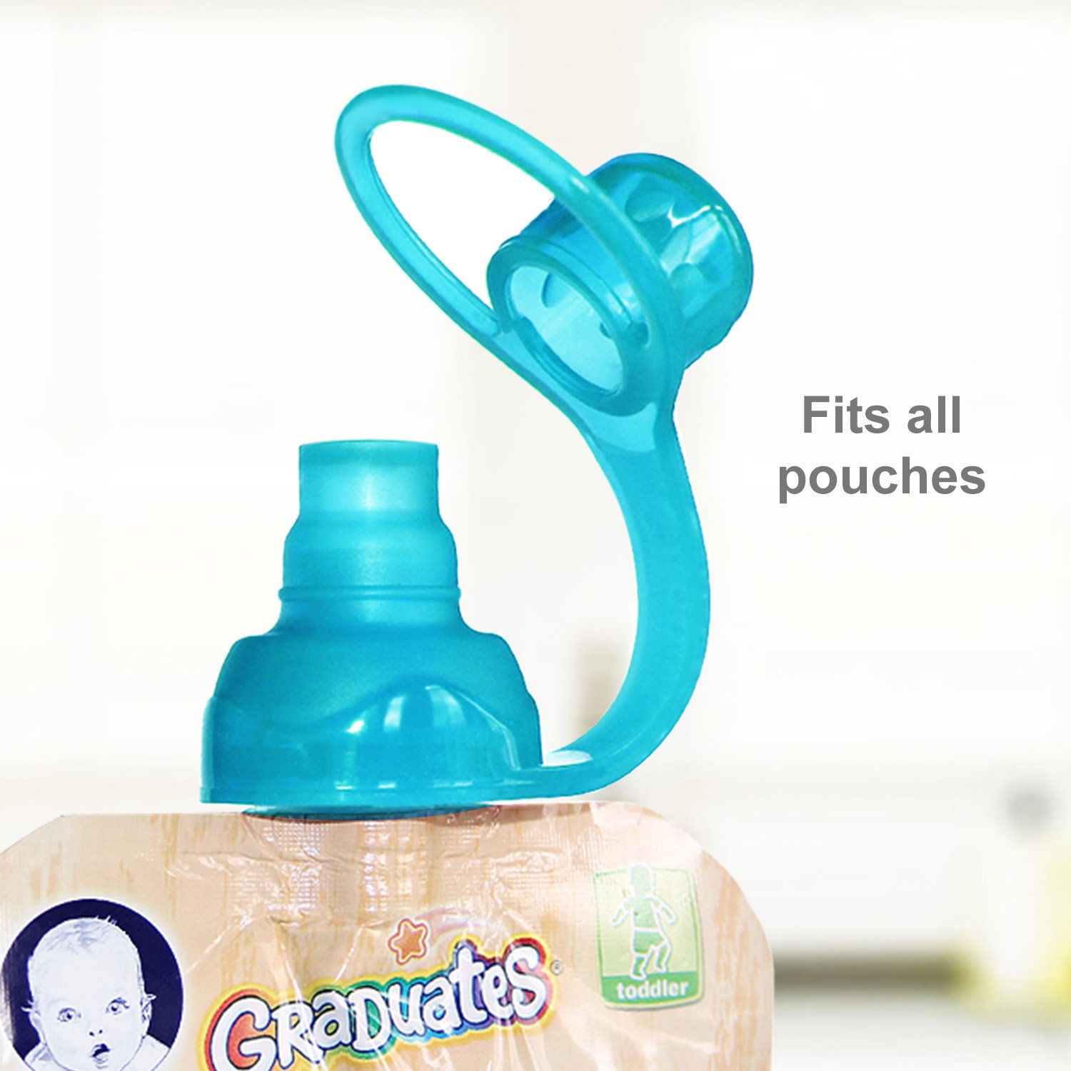 ChooMee Replacement Caps for Reusable Food Pouches | Includes SoftSip Silicone Flow Control Pouch Top | 6 White Caps + 1 Aqua SoftSip