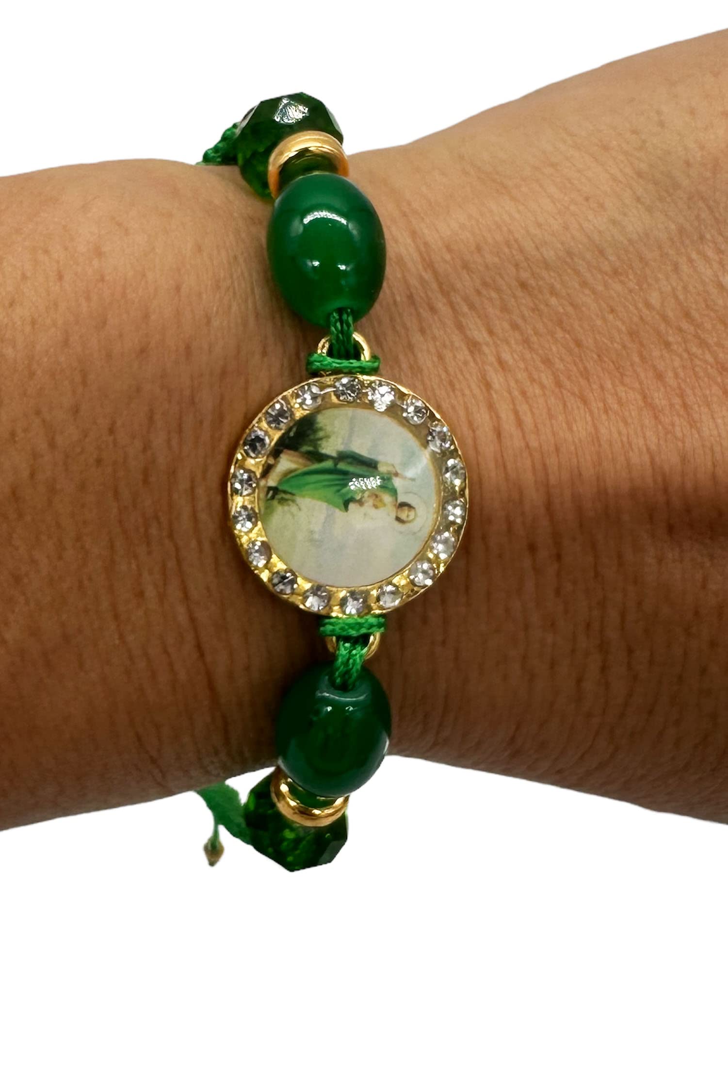 12 PCS San judas tadeo Bracelet Handmade Medal Adjustable String Green Rope Bracelets Religious Prayer Jewelry Gift For Women Men- Green (49GR)