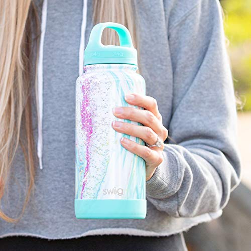 Swig Life 30oz Triple Insulated Stainless Steel Wide Mouth Water Bottle with Handle, Dishwasher Safe, Double Wall, Vacuum Sealed, Reusable Thermos (Black)