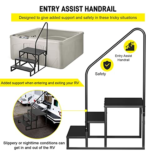 2 Step Stairs 5th Wheel Stair Hot Tub Steps Outdoor RV Alloy Steel Step Ladder Support Economy Stair Riser Quick Eases Boarding and Exitingfor RVs and Travel Camper Trailers Non Slip Assist Handrail