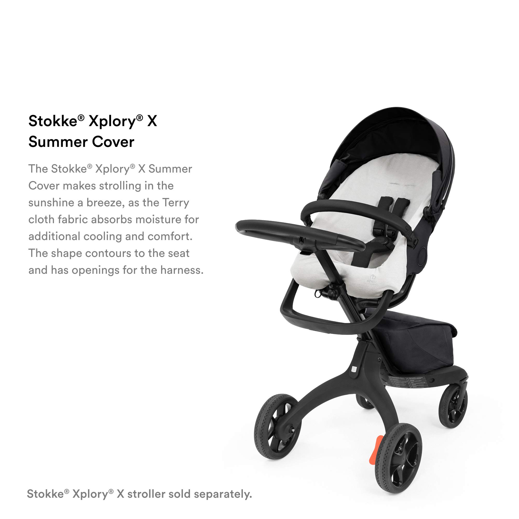 Stokke Xplory X Summer Cover, Light Grey - Absorbs Moisture & Provides Ventilation - Made with Soft Terry Cloth - Easy to Remove, Machine Washable - Compatible with Xplory X Stroller