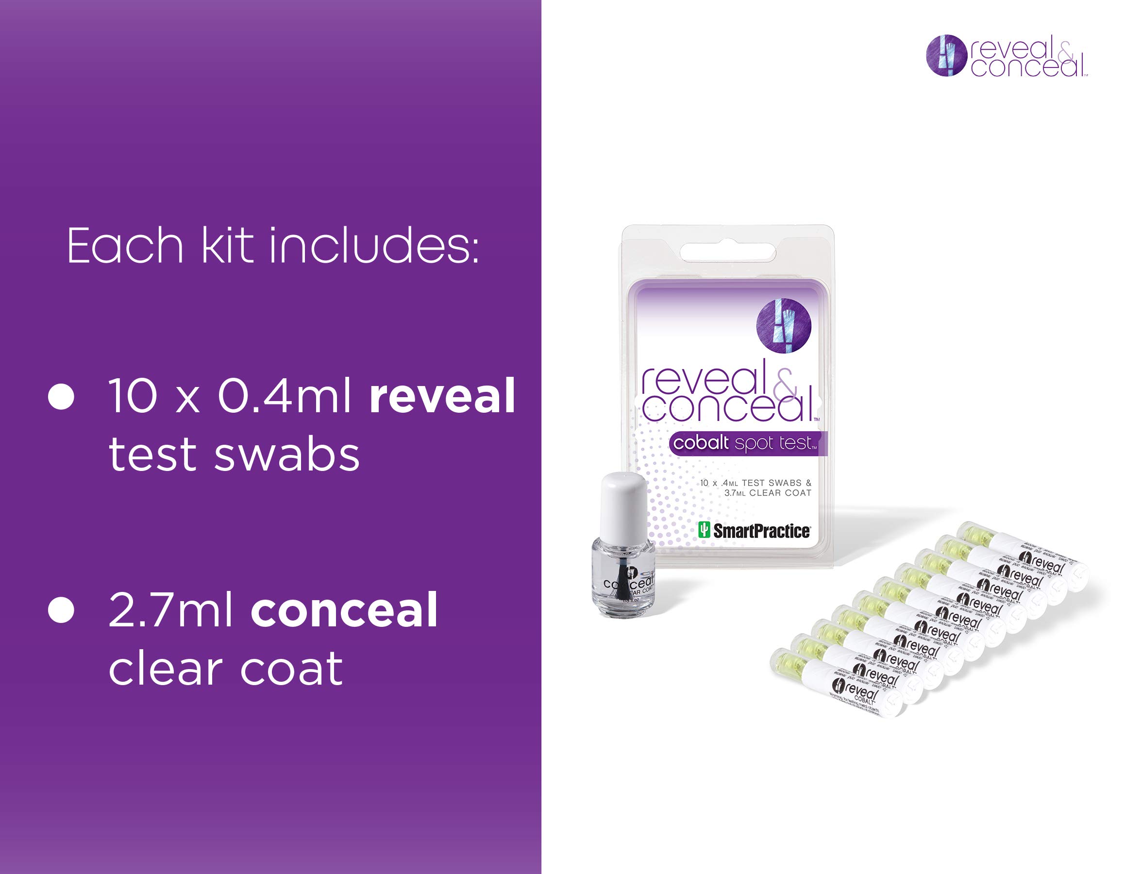 Reveal and Conceal Cobalt Test Kit by Smart Practice - Detecting Cobalt is a Snap - Test for Cobalt in Your Jewelry and Prevent Skin Exposure With Liquid Clear Coat - Includes 10 Test Swabs