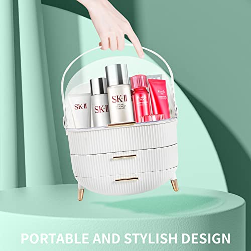 Zglori Makeup Organizer - Cosmetics & Skincare Storage Box with Lid & Drawers, Water & Dust Free, Vanity Organizer for Dresser, Countertop, Bathroom (WHITE)