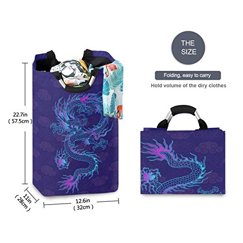ATTX 22.7ββ Purple Chinese Dragon Waterproof Foldable Laundry Hamper, Dirty Clothes Laundry Basket, Storage Organizer for Toy Collection
