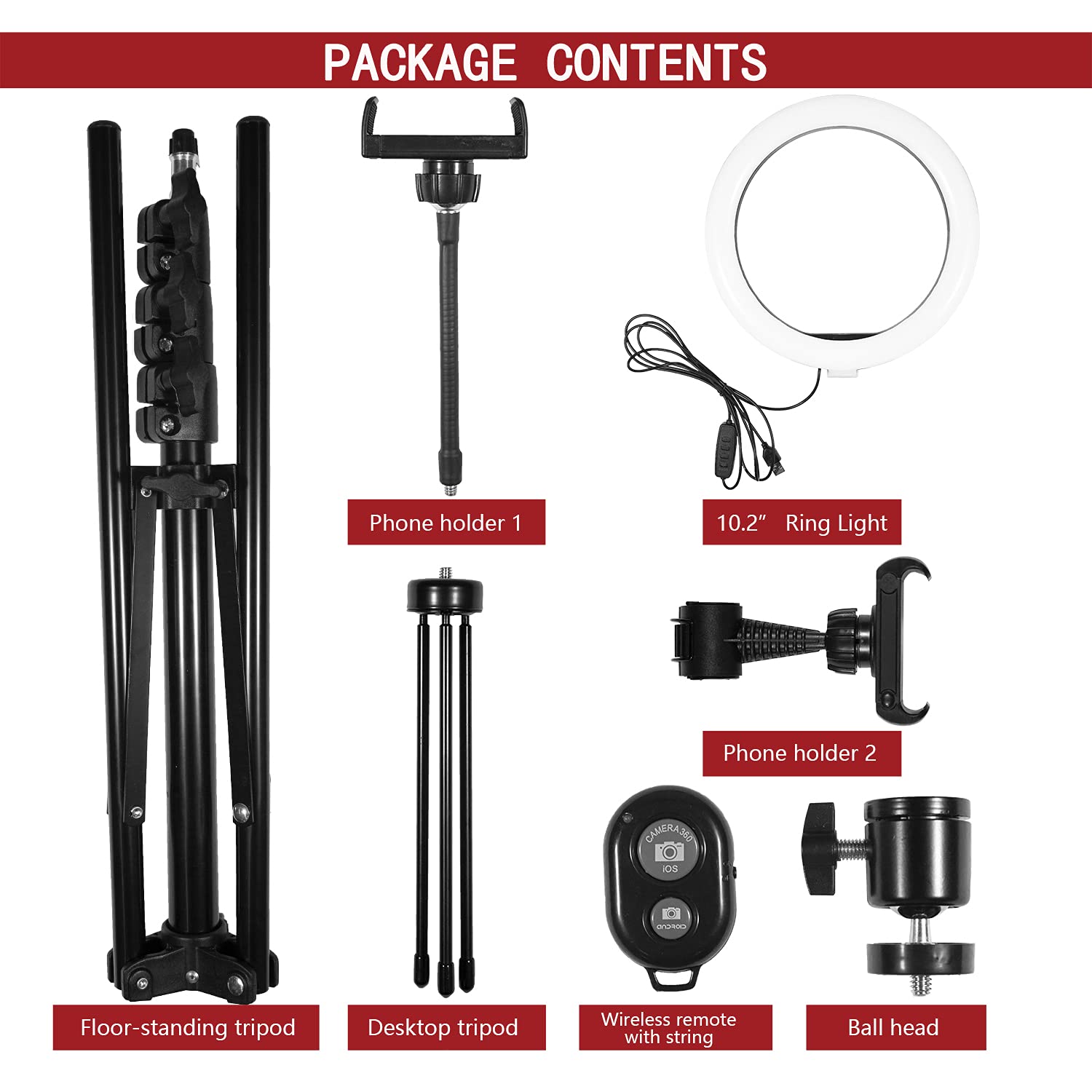10.2" LED Selfie Ring Light with Floor Tripod 74" Tall and Desk Stand, 2 Phone Holders Dimmable Makeup Ringlight for Live Streaming & YouTube Video, Photography, Online Meeting