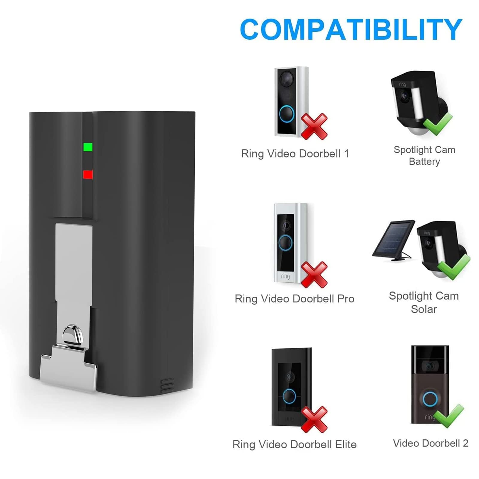 2 Pack Battery with Charger Station Compatible with Ring-Doorbell Camera 2/3/3+/4, Peephole Cam, Spotlight Camera, 6040mAh Rechargeable Li-ion Batteries (NOT for Stick Up Cam)