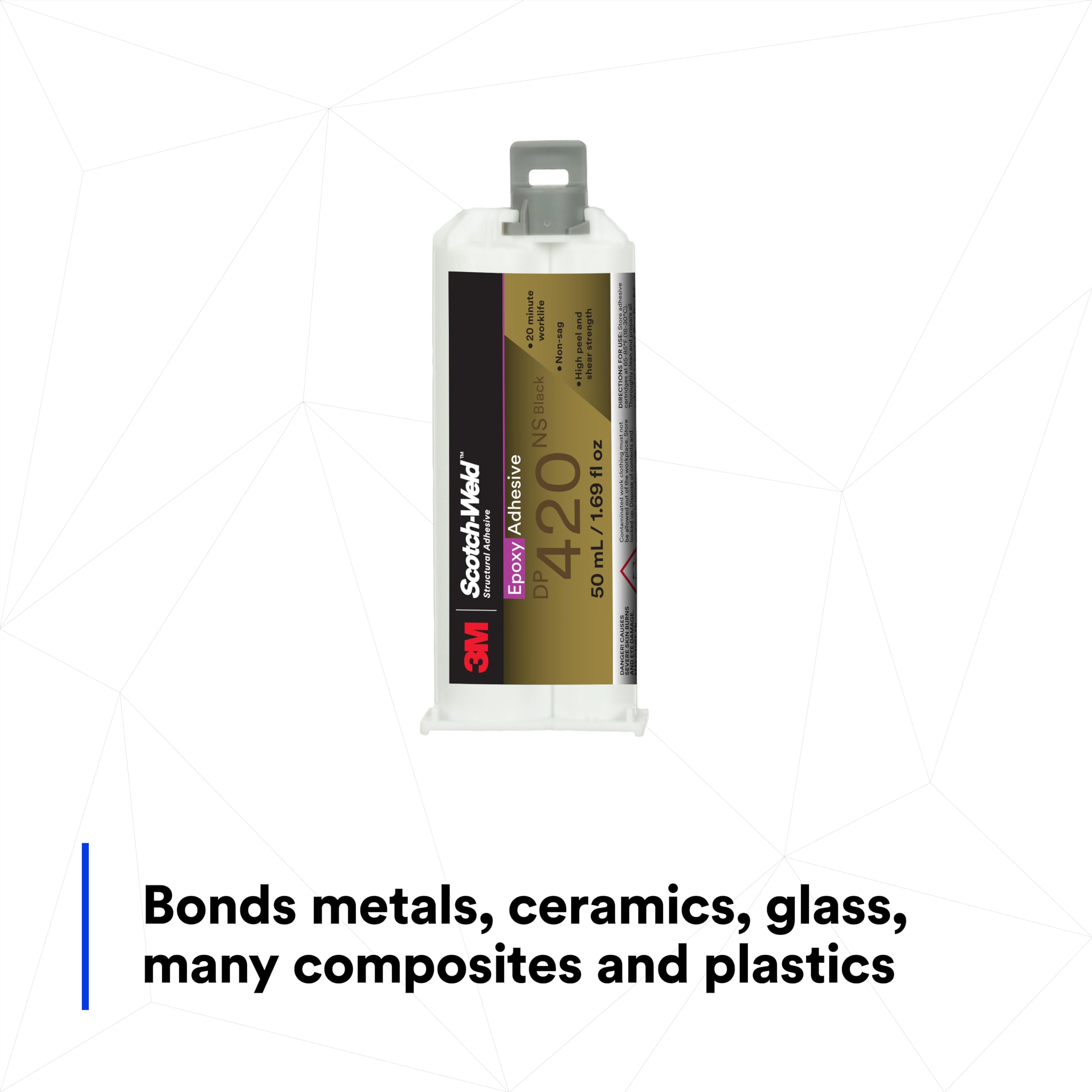 3M Scotch-Weld Epoxy Adhesive DP420, Black, Two-Part Epoxy Structural Adhesive, High Impact and Fatigue Resistant, Maintains Bond Strength, 50 mL (1.69 fl oz) Duo-Pak
