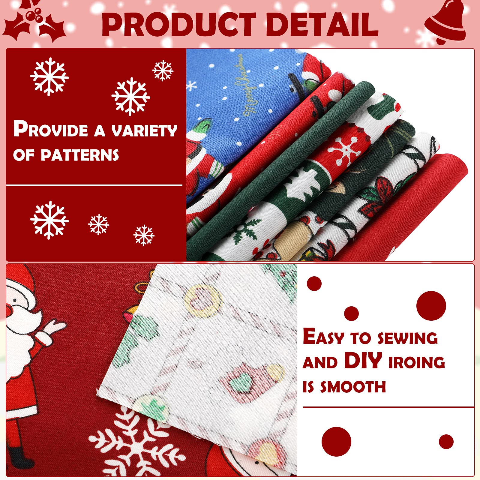 16 Pieces Christmas Fabric Fat Quarters Bundle Christmas Patterned Cotton Fabric Santa Claus Snowman Christmas Tree Print Quilting Fabric Cloth for Christmas Sewing Patchwork DIY Yard (16 x 20 Inch)