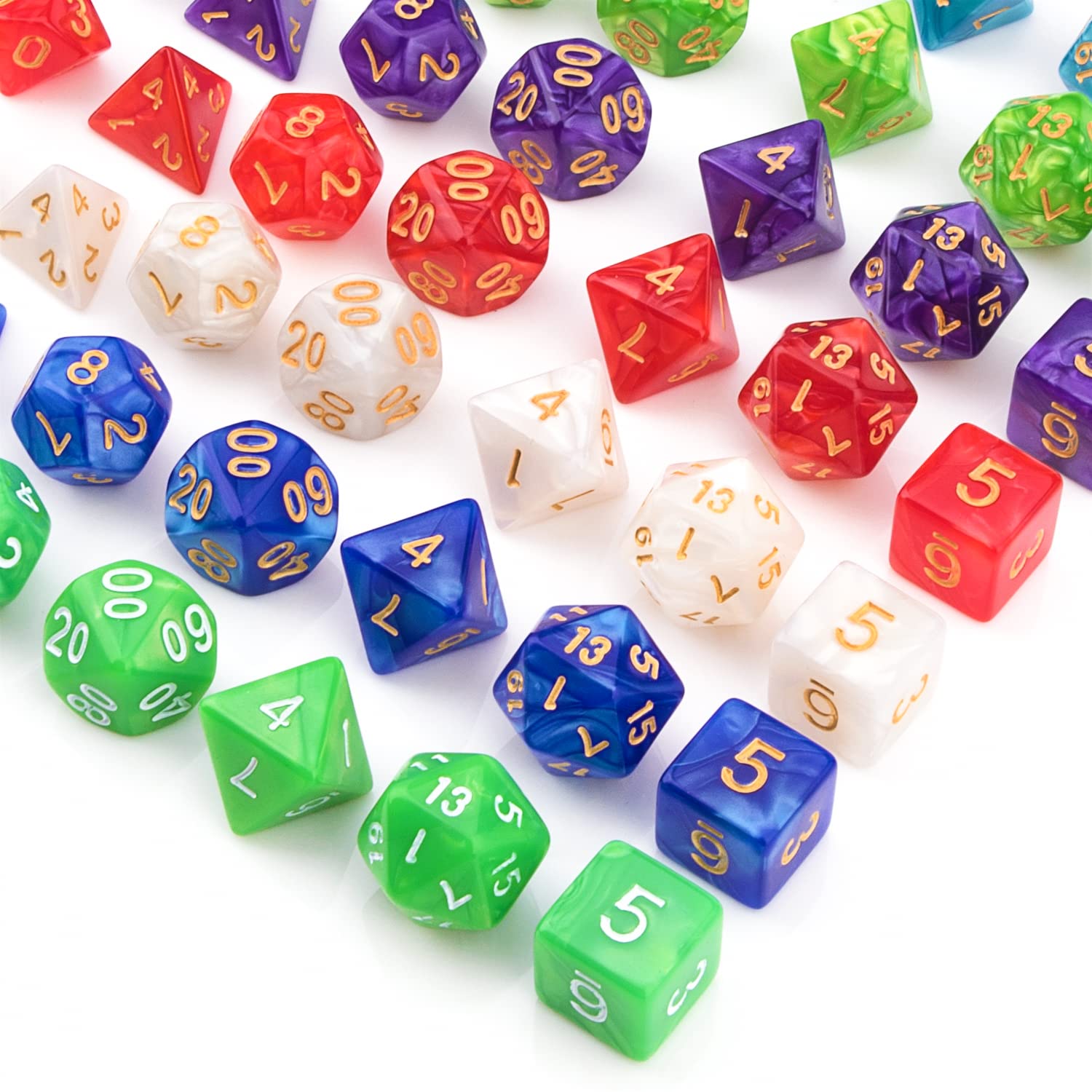 10 X 7 Polyhedral Dice Set (70 Pieces) for Dungeons and Dragons DND RPG MTG Table Games D4 D6 D8 D10 D% D12 D20 with 10 Pack Black Bags, 10 Colors