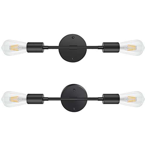 2-Light Black Vanity Wall Sconces Light Fixtures, Industrial Bathroom Vanity Lights, Matte Black Porch Wall Lamp,Modern Farmhouse Industrial Mirror Wall Lights for Living Room, Bedroom, Hallway