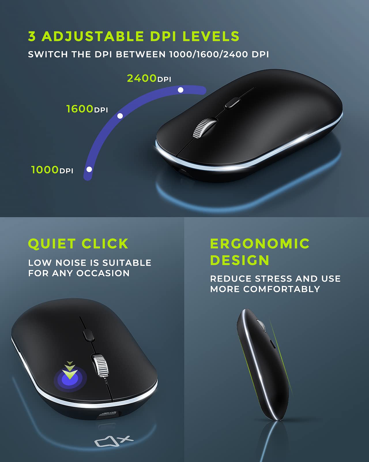 Wireless Rechargeable Keyboard and Mouse Combo Backlit, SURPAO Illuminated Ergonomic Keyboard and Mouse Set, 2.4G Ultra-Thin Portable Silent Keyboard Mouse for Computer/Laptops/Windows/Smart TV, Black