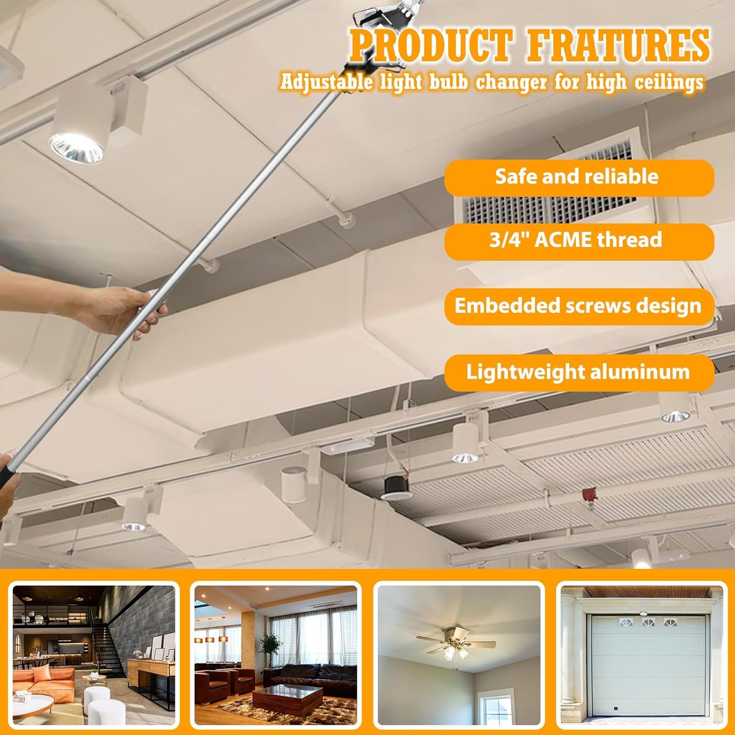 18FT Reach Light Bulb Changer High Ceilings β 12FT Light Bulb Changer Pole for High Ceilings Adjustble Extension Assembled with Basket and Suction Cup
